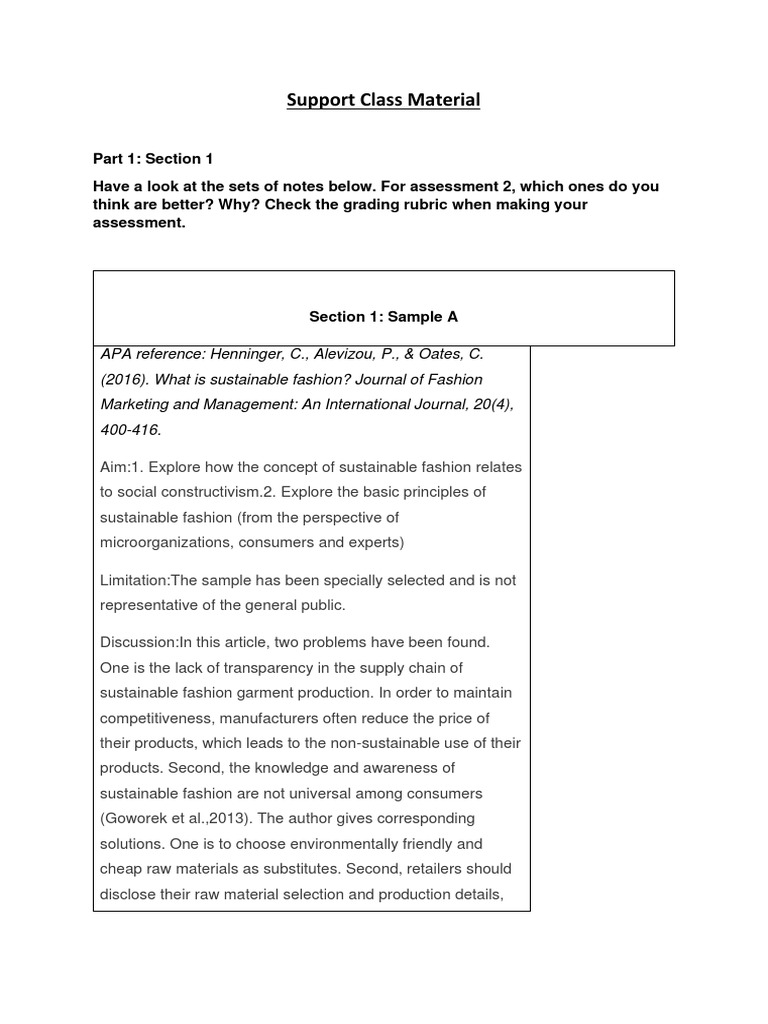 Example Notes Activity SECTION 1 | PDF | Sustainability | Fashion