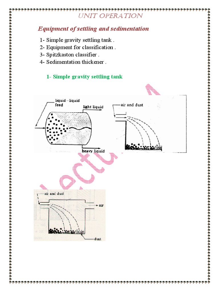 Equipment of Settling and Sedimentation: Unit Operation | PDF