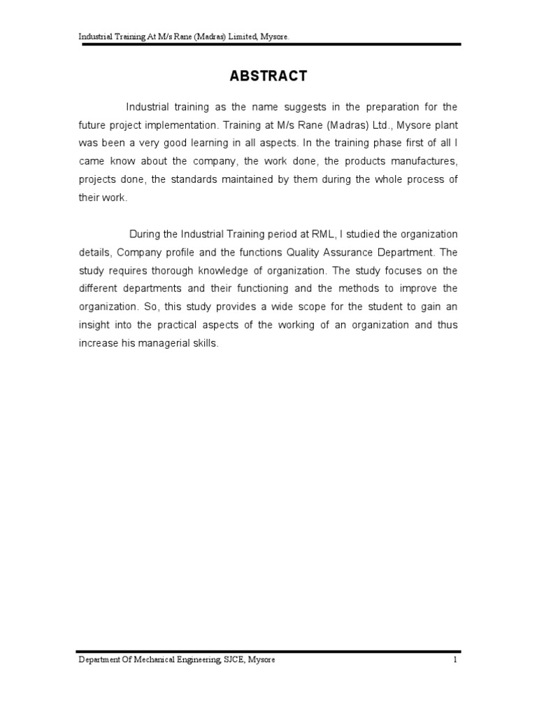 Industrial Training at Rane, Mysore | PDF | Steering | Quality Assurance