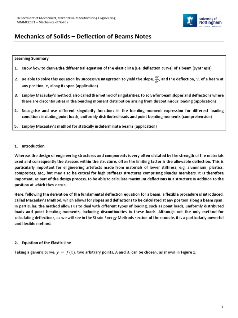 Deflection of Beams Notes | PDF | Bending | Beam (Structure)