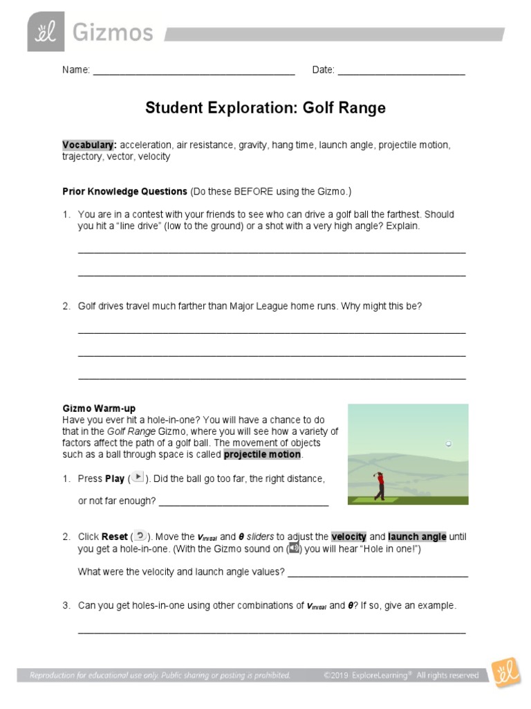 Student Exploration: Golf Range | PDF | Acceleration | Gravity