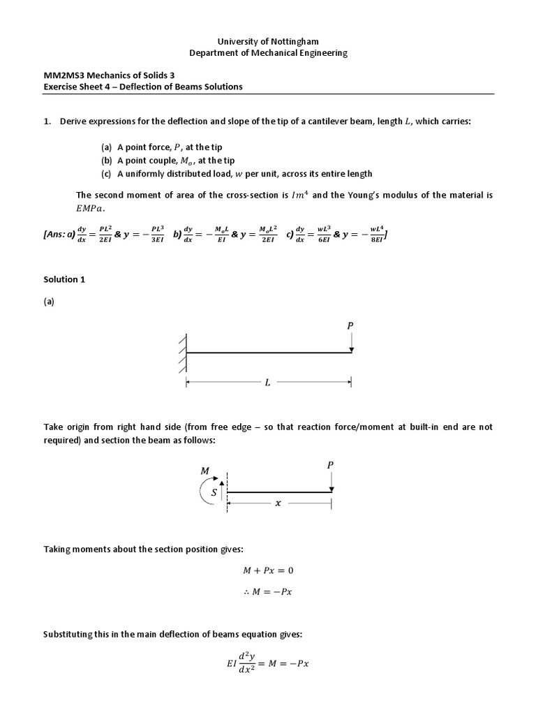 Deflection of Beams Exercise Sheet Solutions | PDF | Beam (Structure ...
