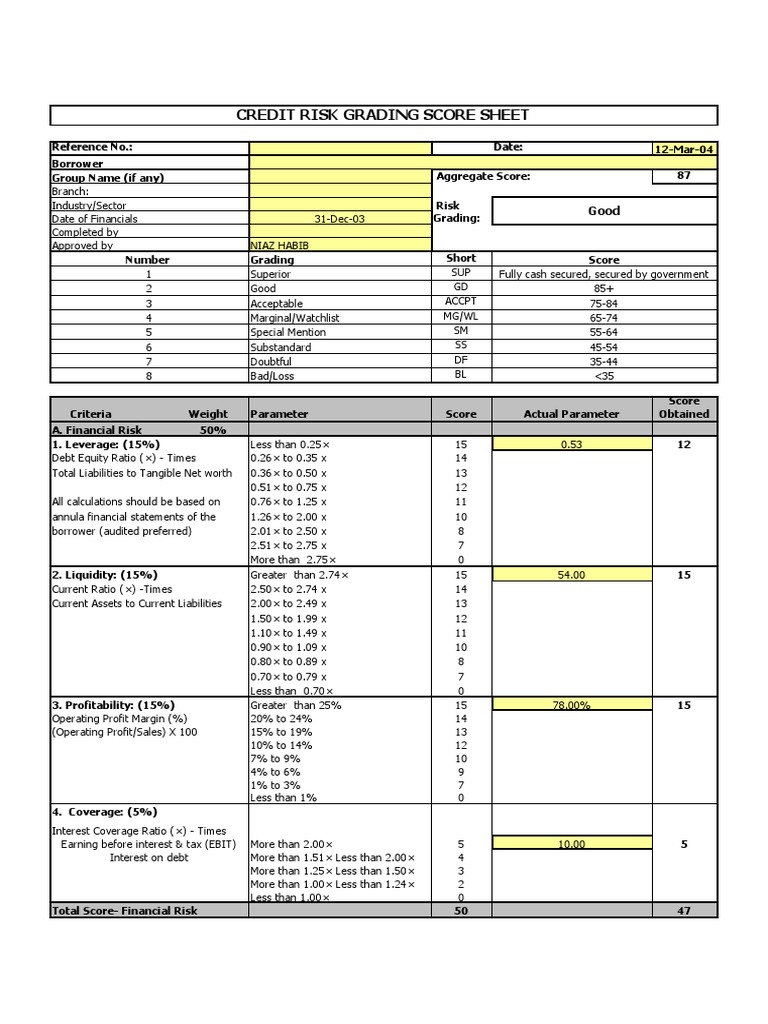 Credit Risk Grading Score Sheet | PDF | Mortgage Law | Leverage (Finance)