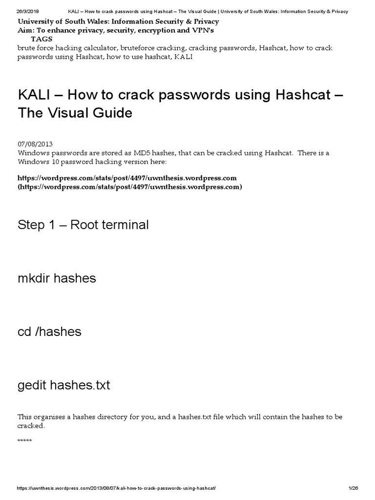 KALI - How To Crack Passwords Using Hashcat - The Visual Guide | PDF | Password | Obfuscation