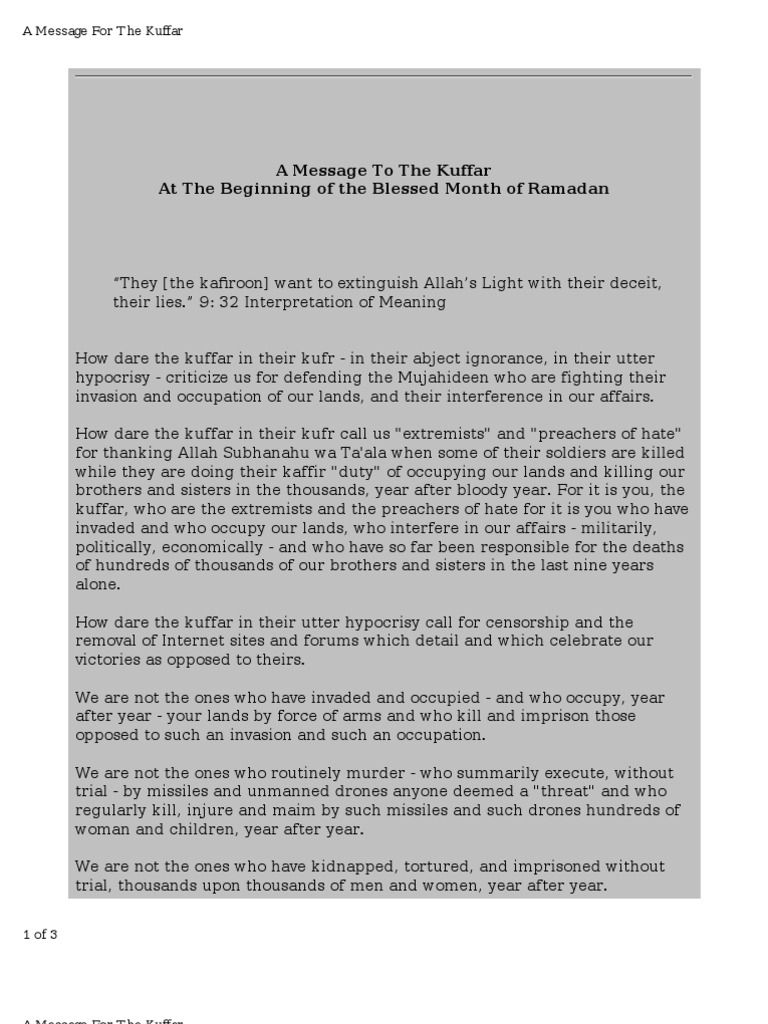 Defiance Against Kuffar Occupation | PDF | Kafir | God In Islam