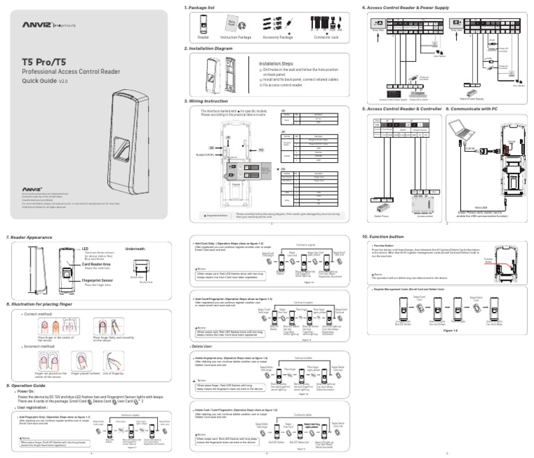 T5 Pro/T5: Quick Guide | PDF | Access Control | Power Supply
