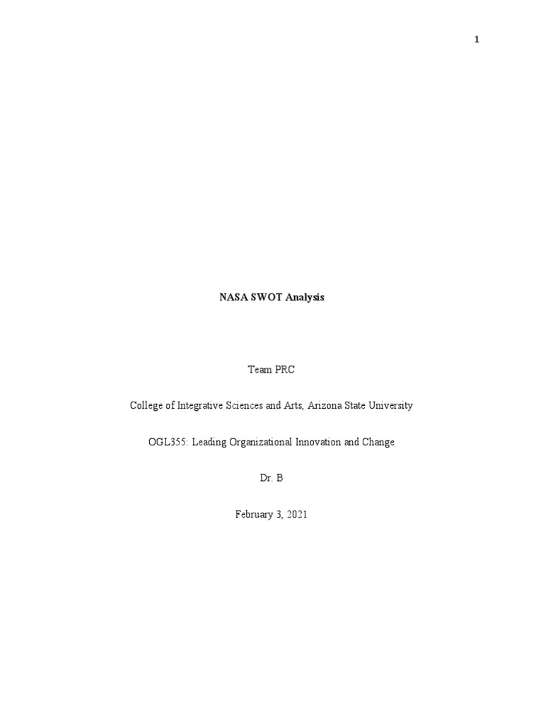 Module 3 Swot Analysis Nasa | PDF | Nasa | Human Spaceflight