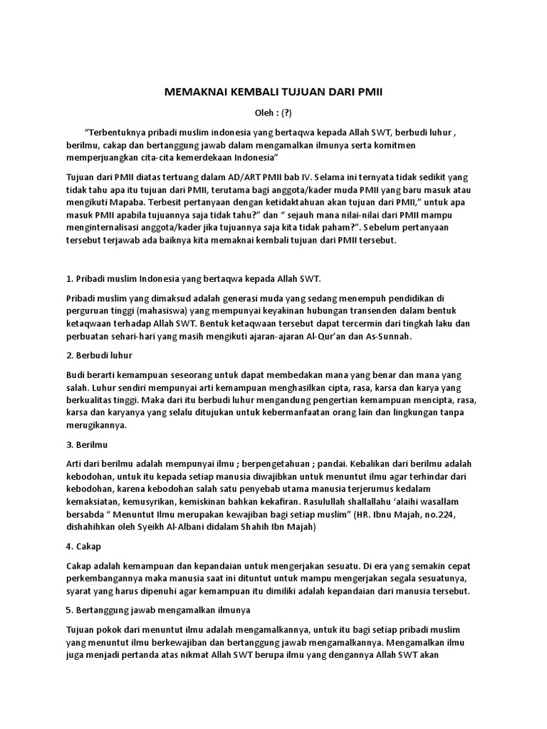 Makna Dari Tujuan PMII | PDF