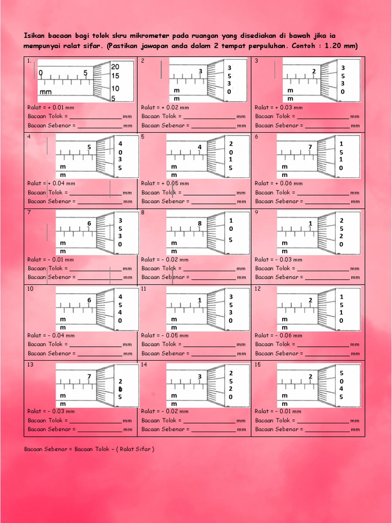4 Latihan Tolok Skru Mikrometer Dengan Ralat | PDF