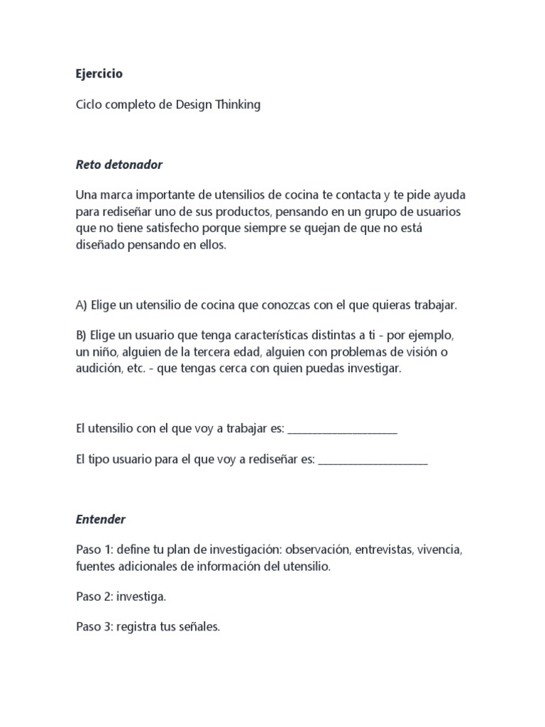 Ejercicio Design Thinking Utencilio de Cocina | PDF | Business | Science