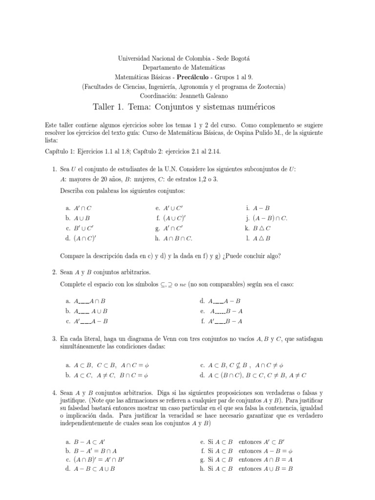 Taller 1 Precalculo | PDF | Raíz cuadrada | Número racional