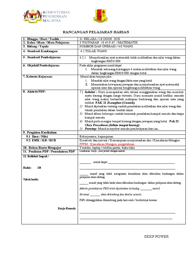 RPH Math Tahun 3e N 3W M30 Dan 31 | PDF