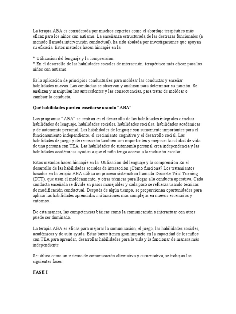 La Terapia ABA | PDF | Espectro autista | Modificación de comportamiento