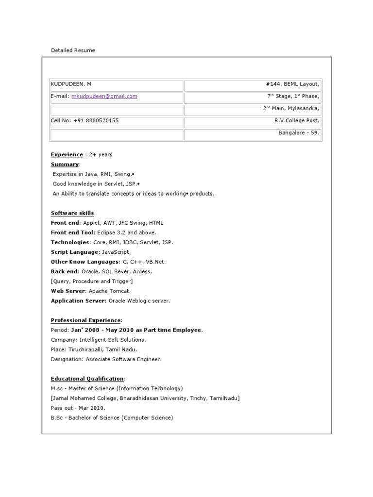 A Detailed Resume Showcasing Expertise in Java Technologies and ...