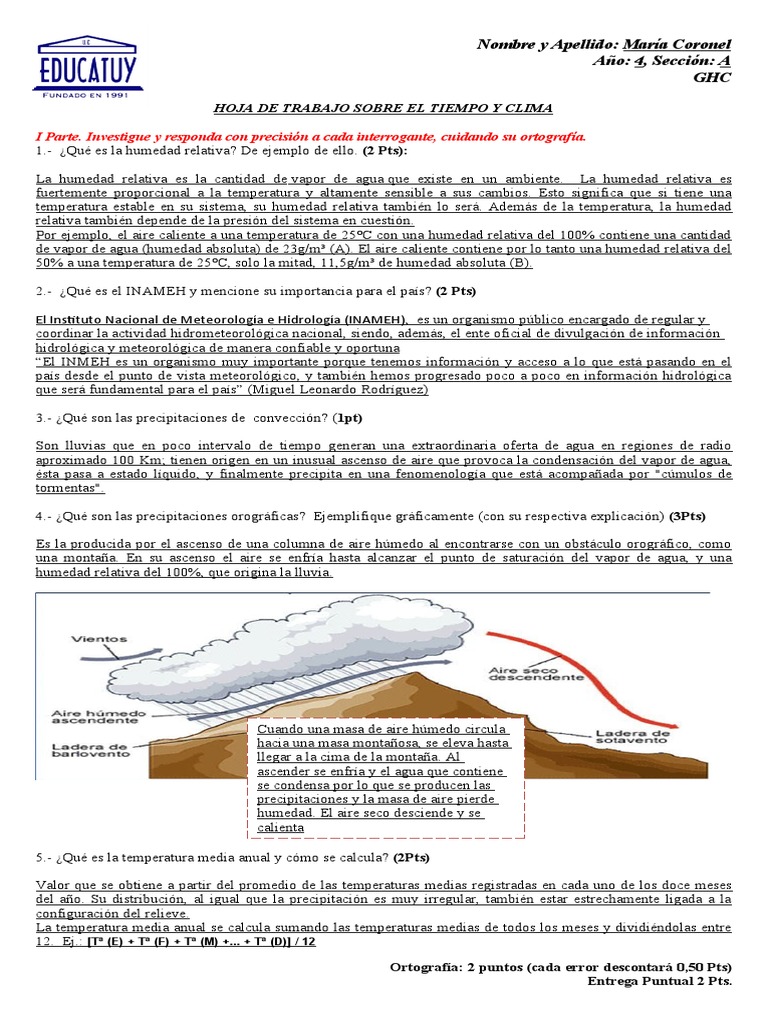 4to HOJA DE TRABAJO SOBRE EL TIEMPO Y CLIMA 4° | PDF | Ultravioleta ...