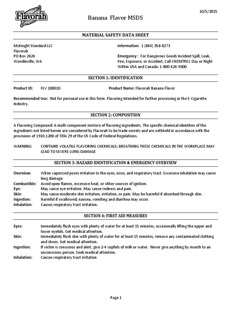 Banana Flavor MSDS: Material Safety Data Sheet | PDF | Firefighting ...