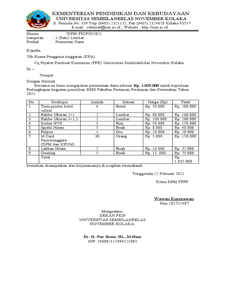 Surat Pengajuan Dana DPM | PDF