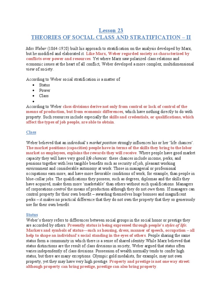 Lesson 23 Theories of Social Class and Stratification - Ii | PDF ...