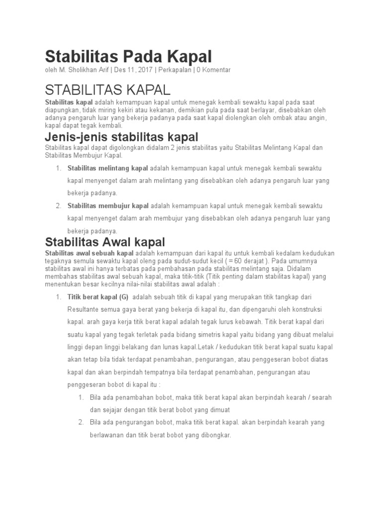 Stabilitas Pada Kapal | PDF