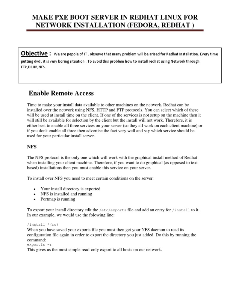 Make Pxe Boot Server in Redhat Linux For Network Installation (Fedora, Redhat) | PDF | File ...