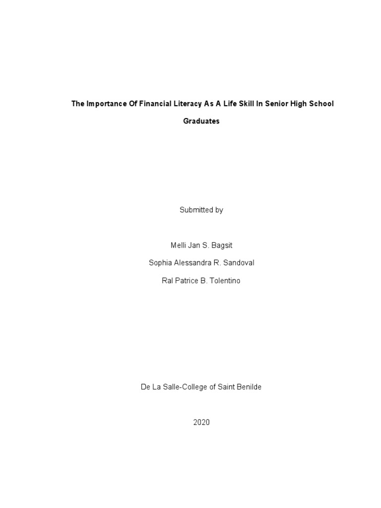 Financial Literacy for Senior High Students | PDF | Financial Literacy ...