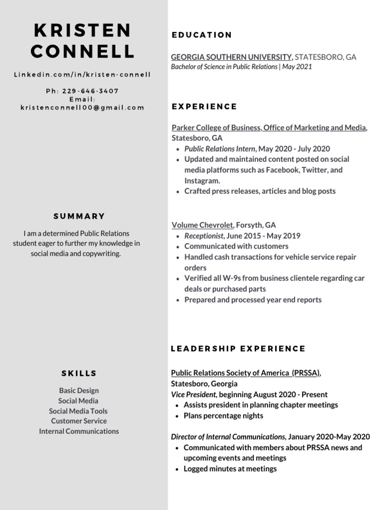 Job Resume - Kristen Connell | PDF | Public Relations | Social Media