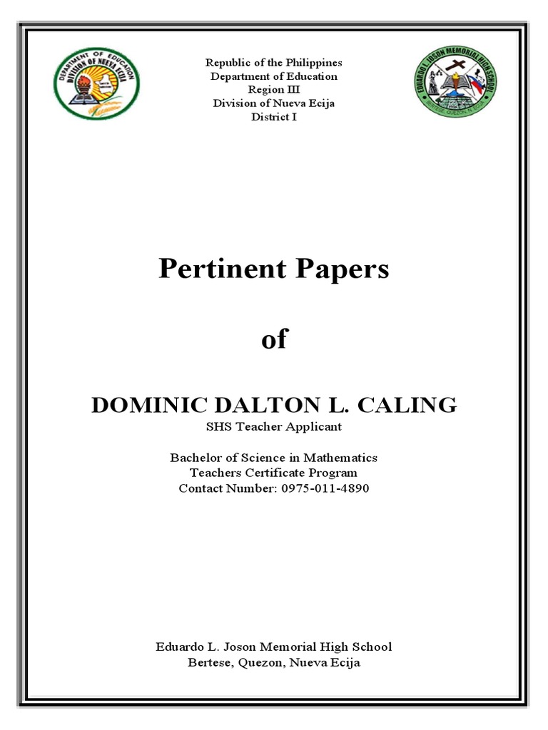 Pertinent Papers Of: Dominic Dalton L. Caling | PDF