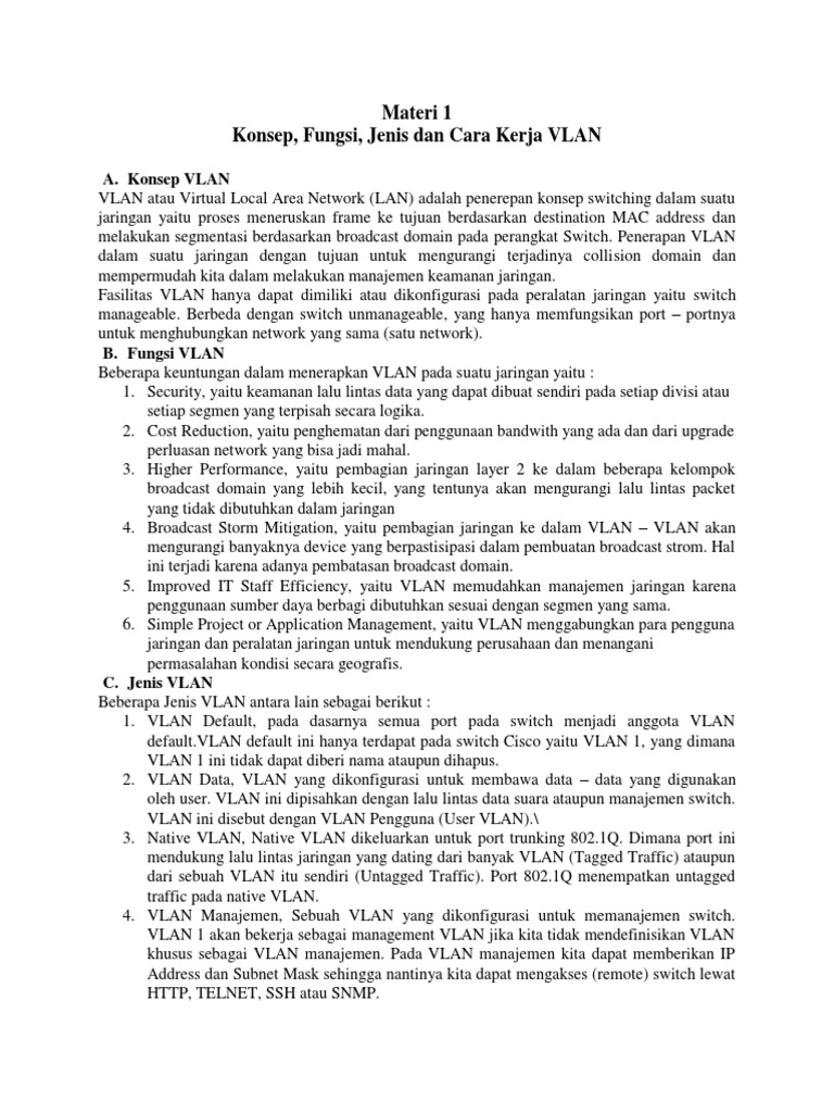 Materi 1 - Konsep, Fungsi, Jenis, Dan Cara Kerja VLAN | PDF | Komputer