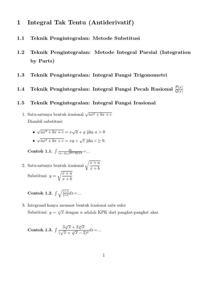 Integral Tak Tentu - Integral Fungsi Irasional | PDF