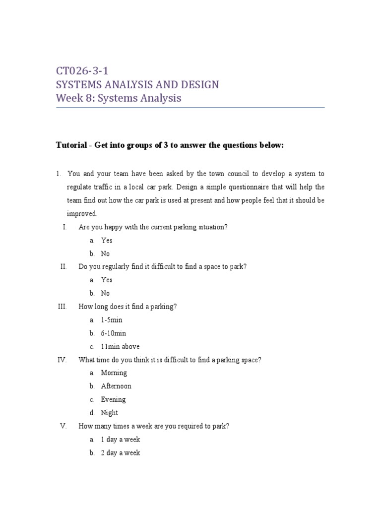 SAAD - Tutorial - Systems Analysis | PDF | Interview | Questionnaire