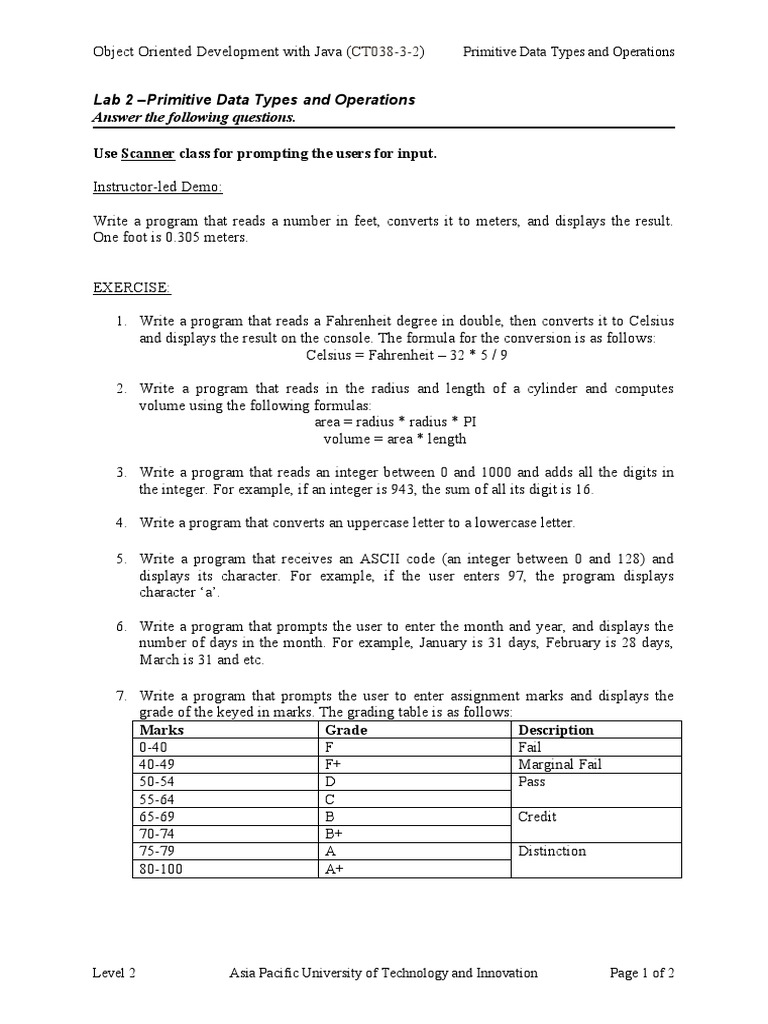 Use Scanner Class For Prompting The Users For Input | PDF | Data Type | Computer Programming