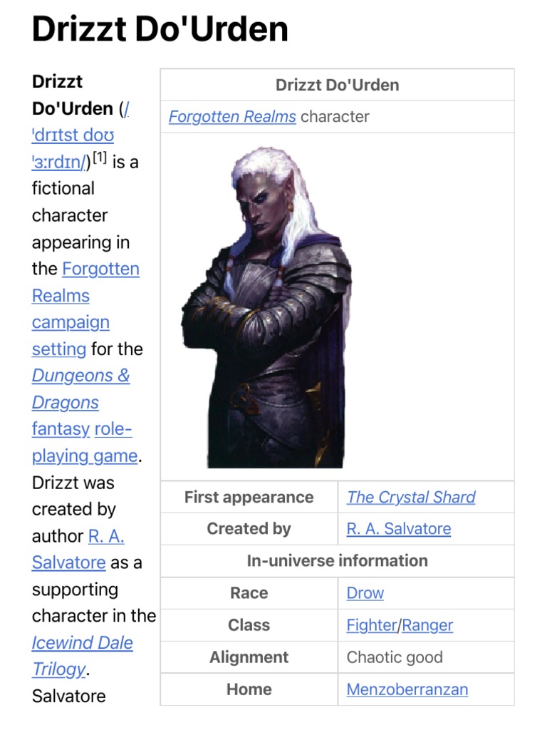 Drizzt Do'Urden - Wikipedia | PDF | Drizzt Do'urden | Dungeons ...
