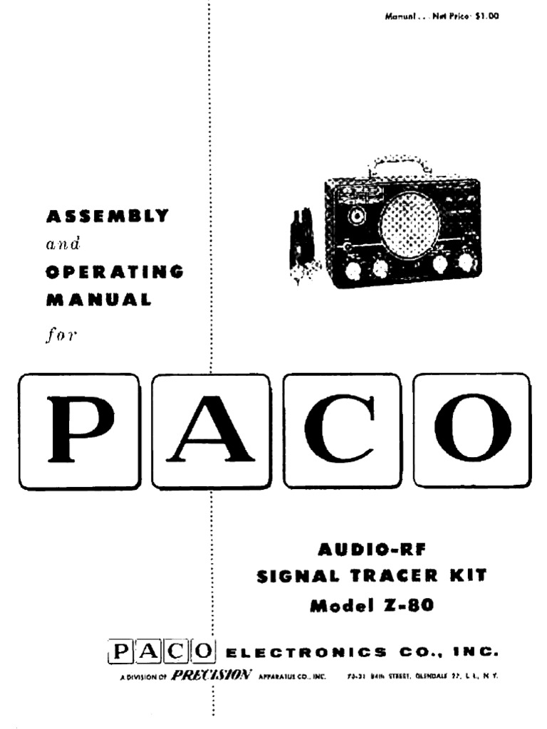 Paco Electronics Z-80 Audio-RF Signal Tracer Kit 1957 | PDF