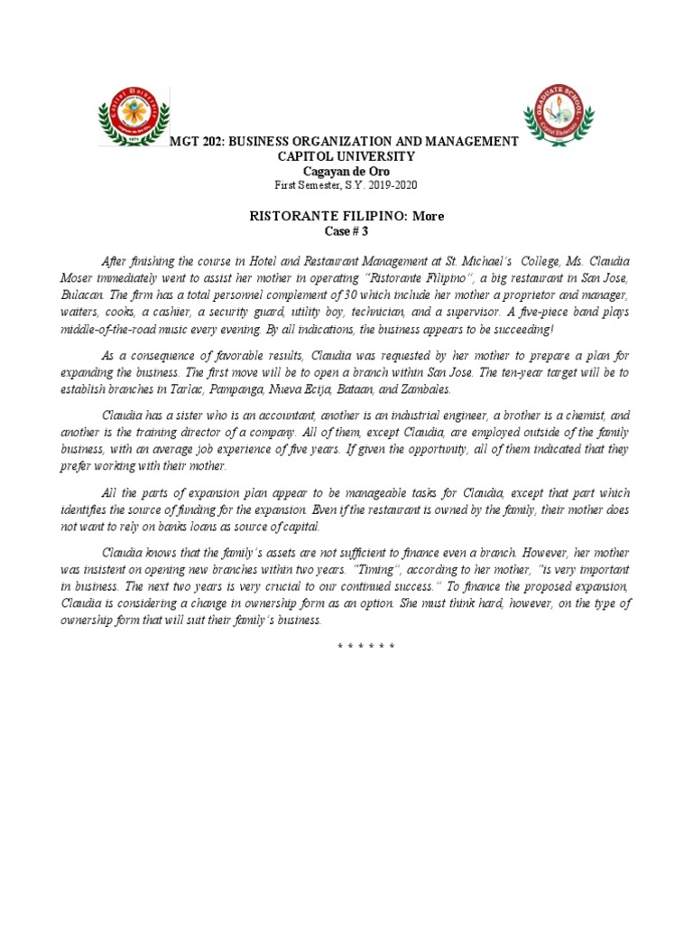 Ristorante Filipino: More: MGT 202: Business Organization and ...