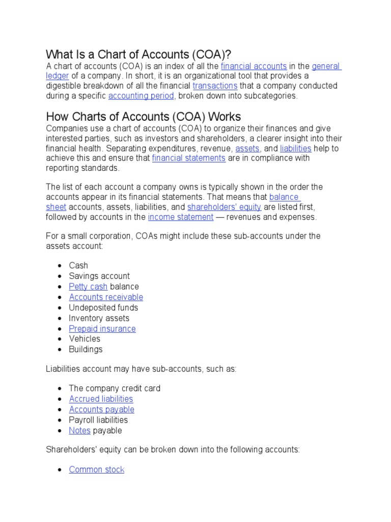 Understanding Chart of Accounts (COA) | PDF | Financial Accounting ...