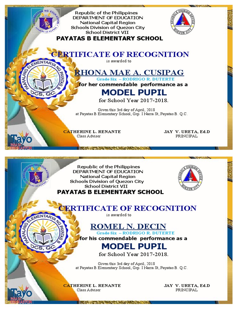 Certificate of Academic Excellence Award | PDF | Philippines | Schools