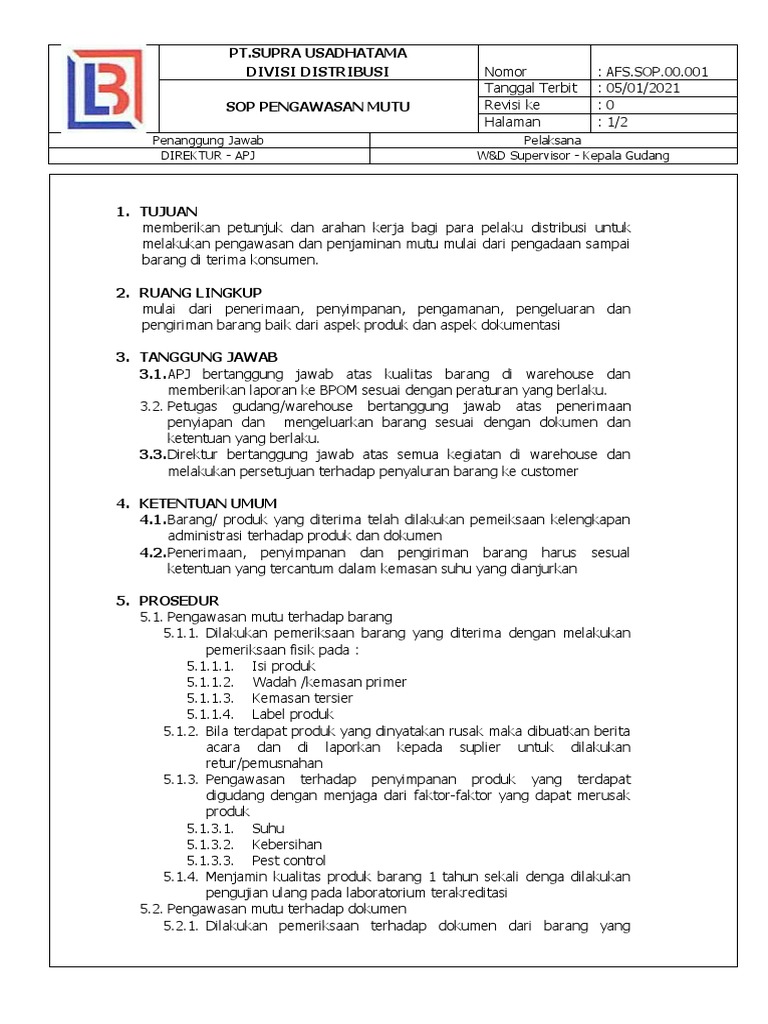 04 Sop Pengawasan Mutu | PDF