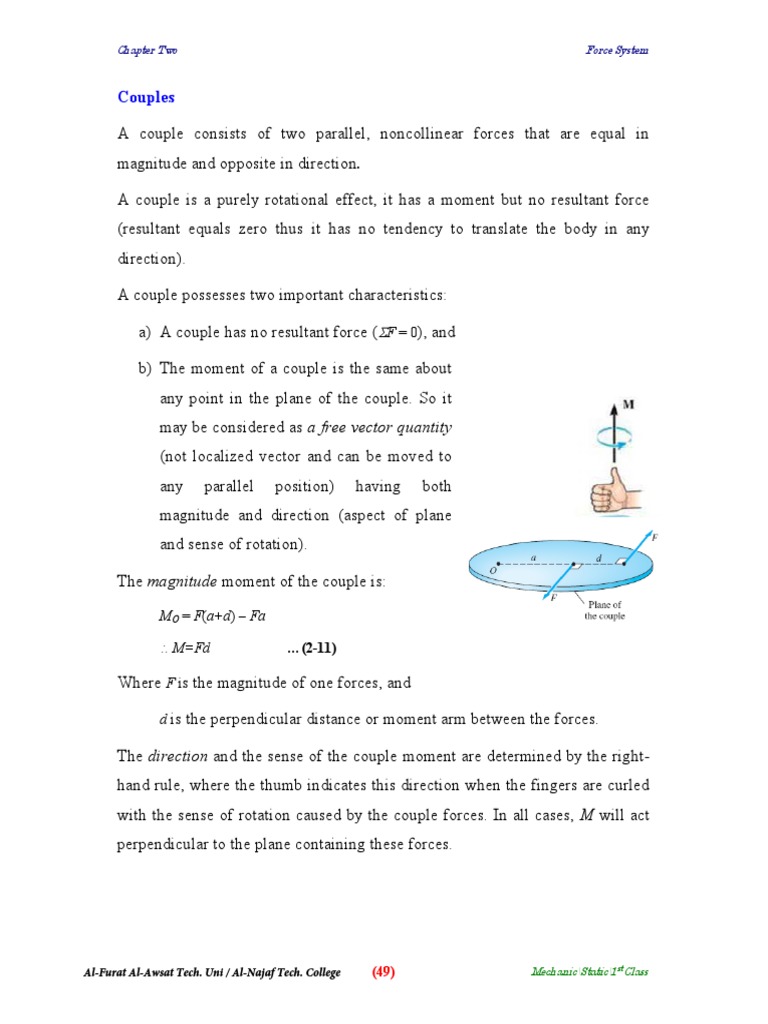 Couples: Chapter Two Force System | PDF | Euclidean Vector | Force