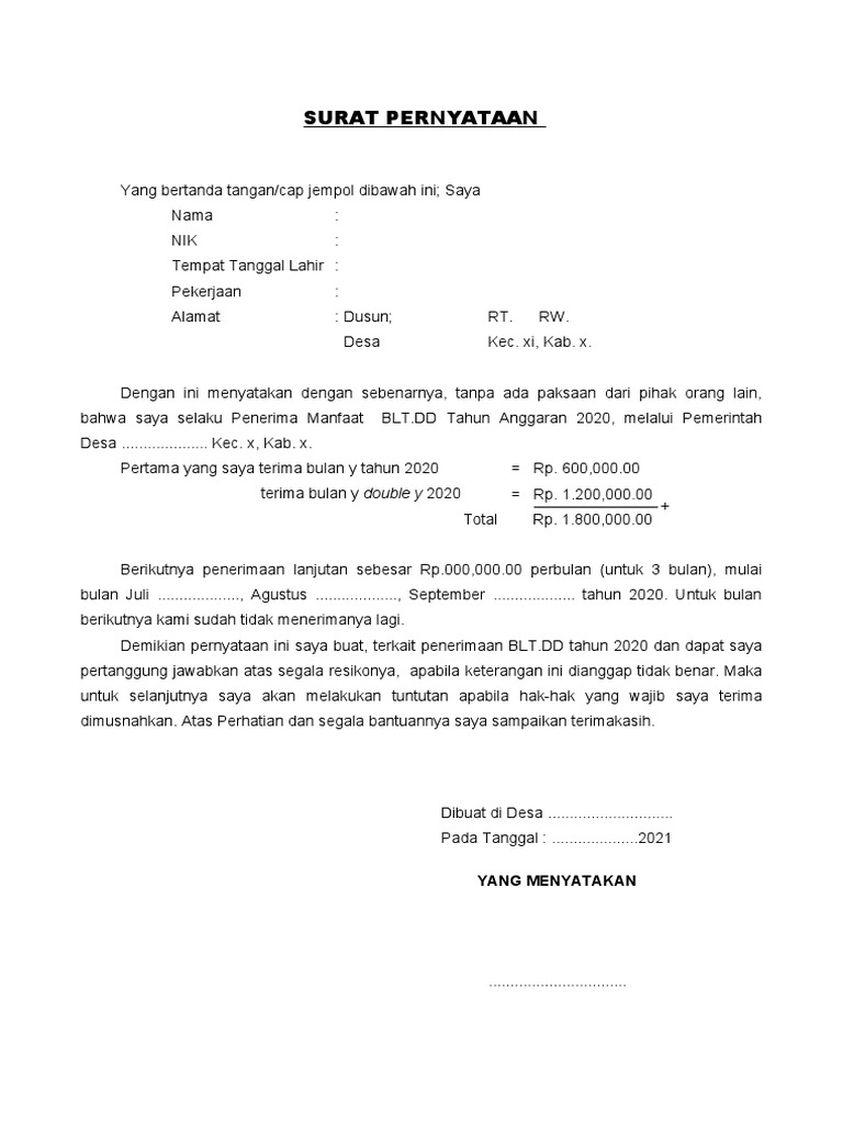 Surat Pernyataan BLT | PDF