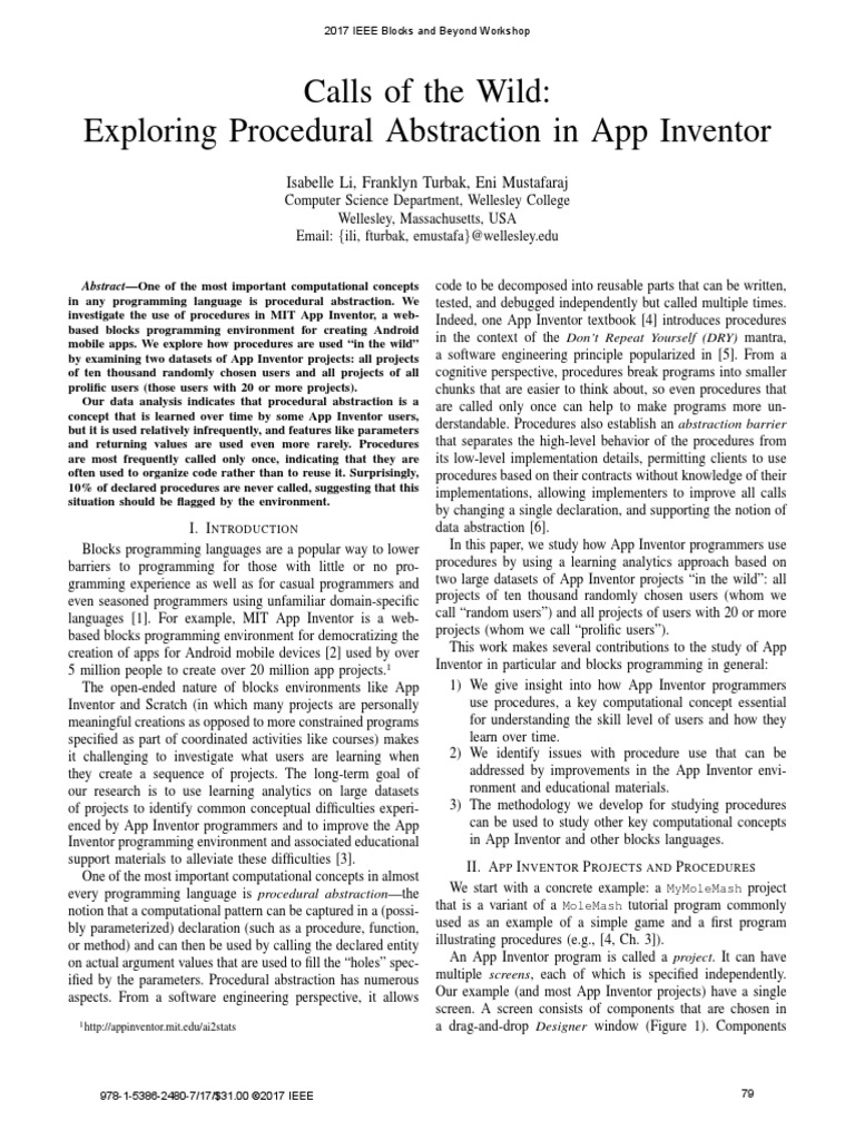 Calls Of The Wild Exploring Procedural Abstraction In App Inventor Pdf Subroutine