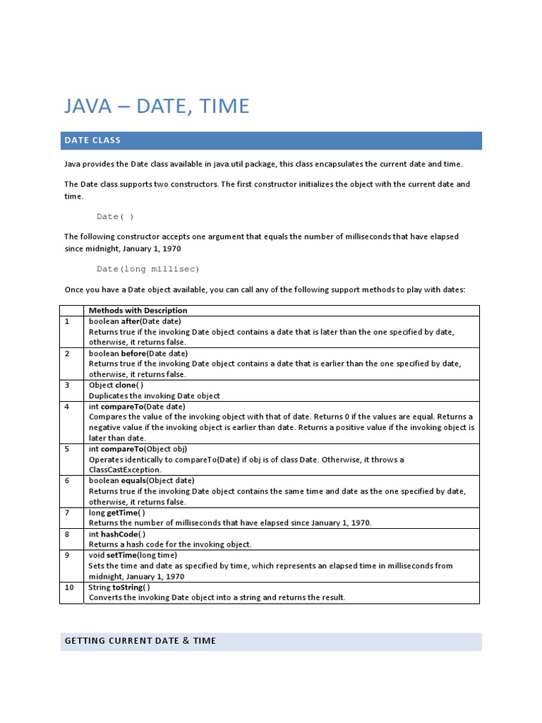 Java - Date, Time | PDF | Method (Computer Programming) | Class (Computer Programming)