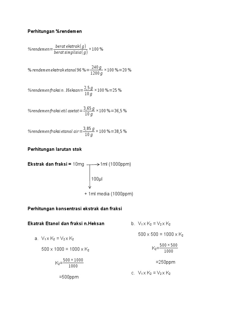 %rendemen Berat Ekstrak (G) Berat Simplisia (G) ×100 % | PDF