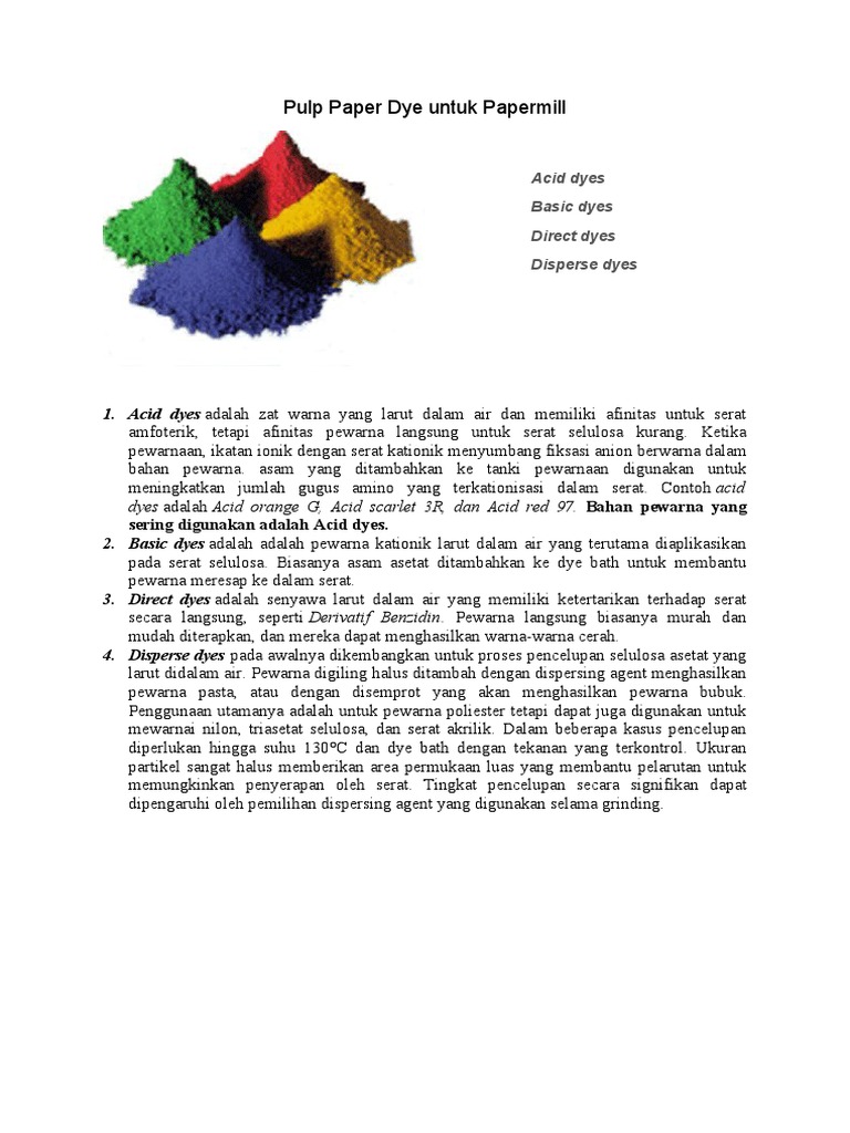 Pulp Paper Dye Untuk Papermill | PDF