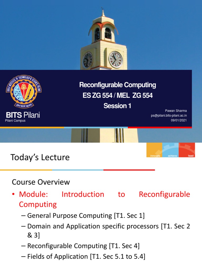 BITS Pilani: Reconfigurable Computing Es ZG 554 / Mel ZG 554 Session 1 | PDF | Field ...