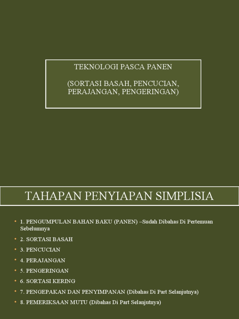 Proses Sortasi Basah dan Kering Simplisia | PDF | Griya & Taman