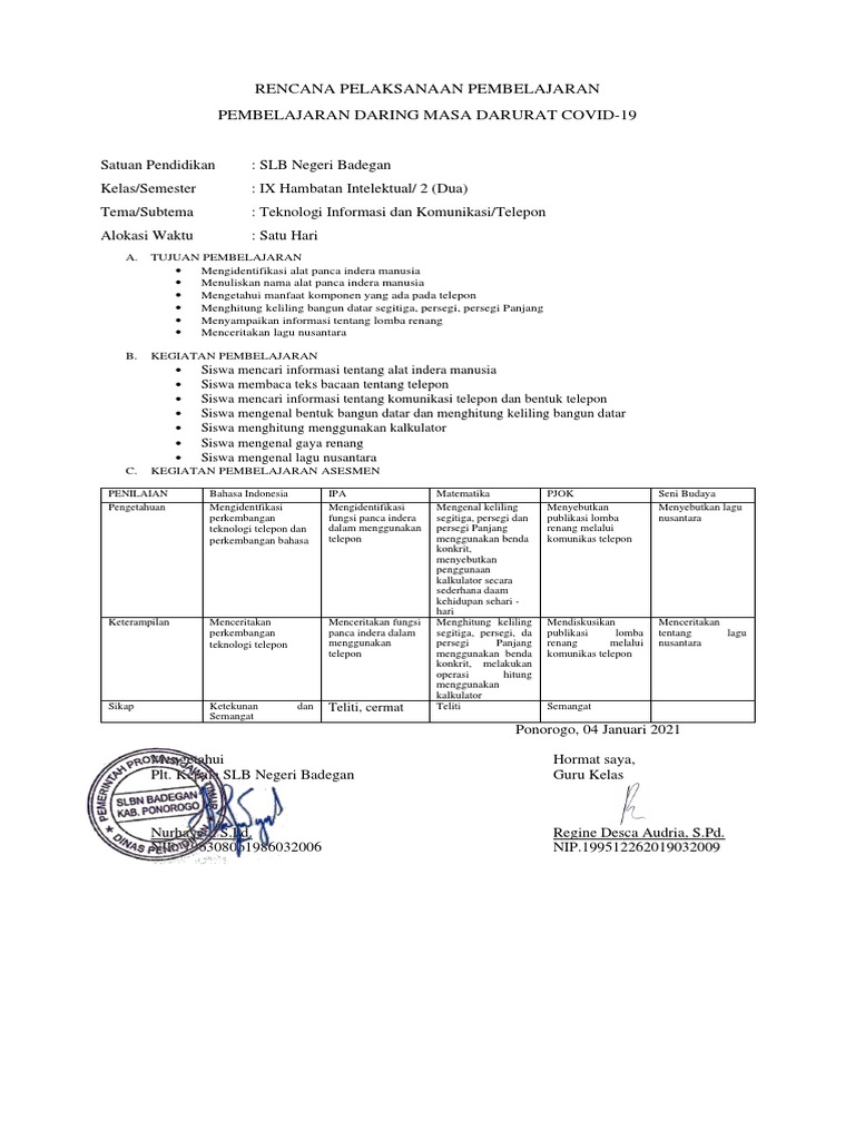 RPP Kelas 9 Tunagrahita Tema 5 Subtema 1 Pembelajaran 4 | PDF