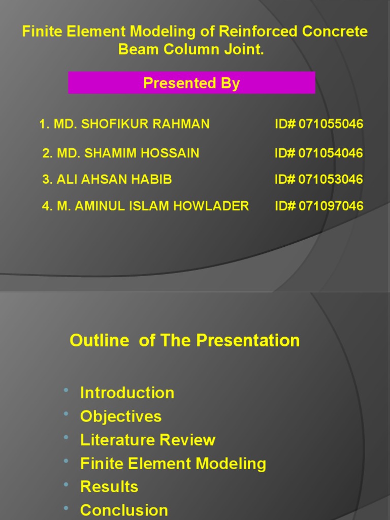Finite Element Modeling of Reinforced Concrete Beam Column Joint. Presented by | PDF | Beam ...