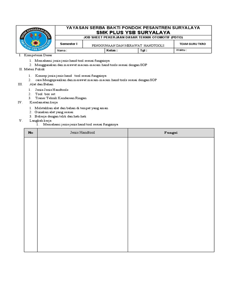 Job-Sheet Penggunaan Hand Tools | PDF