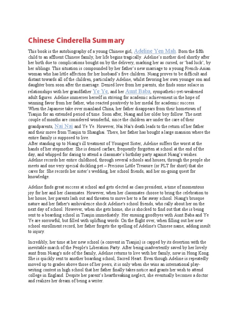 Chinese Cinderella Summary: Adeline Yen Mah | PDF