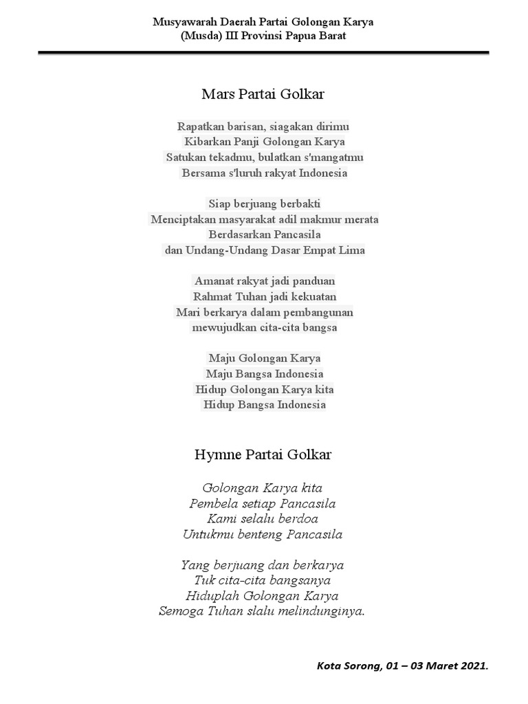Mars & Hymne Partai Golkar | PDF
